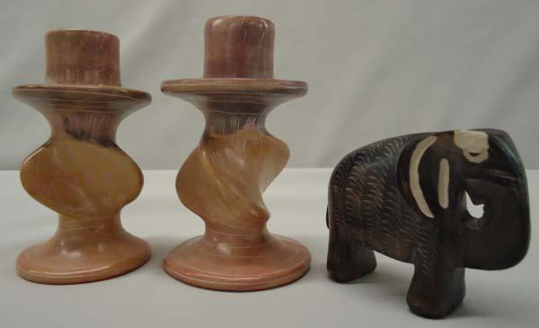 African Pottery Candle Holders & Kenyan Elephant Sculpture
