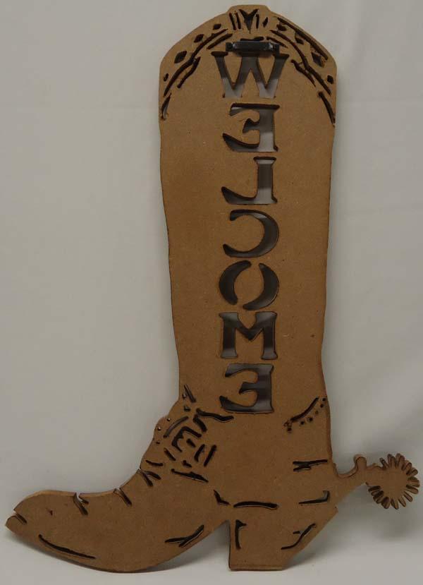 Cowboy Boot Masonite Welcome Sign