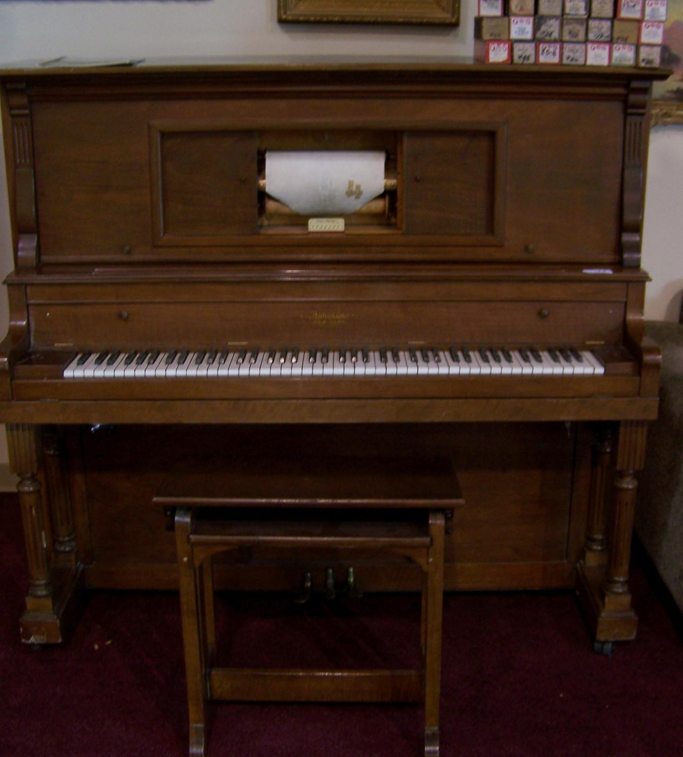 Antique 1913 Player Piano, W/ Bench & Box of music
