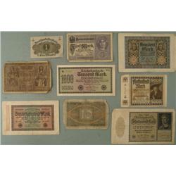 9 Diff Denominations Old German Paper Money 1917-1923