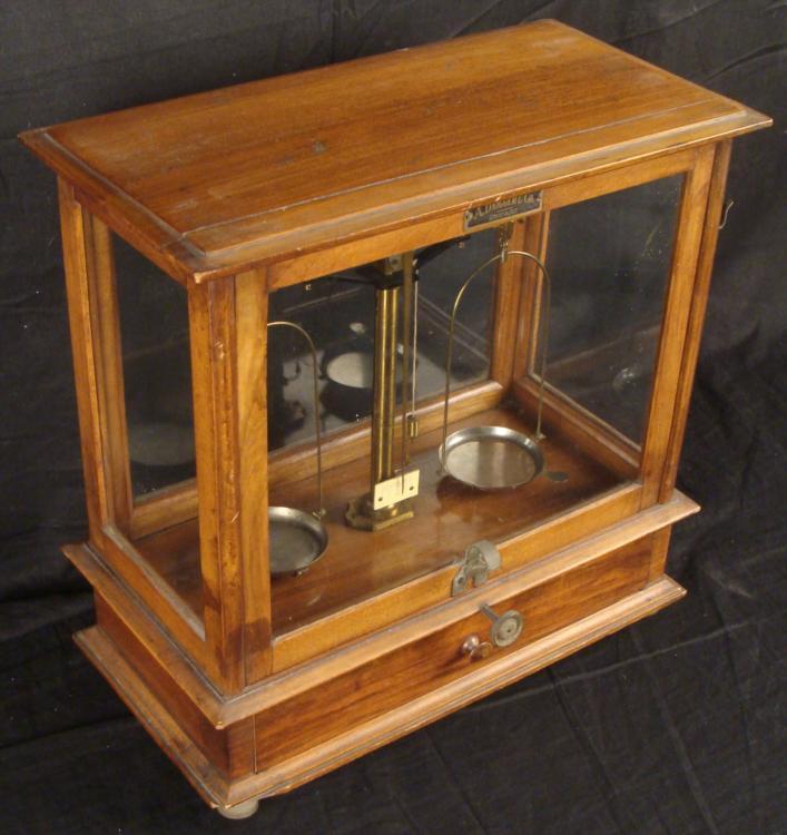 A. Daigger Antique Scale in Display Case Cabinet