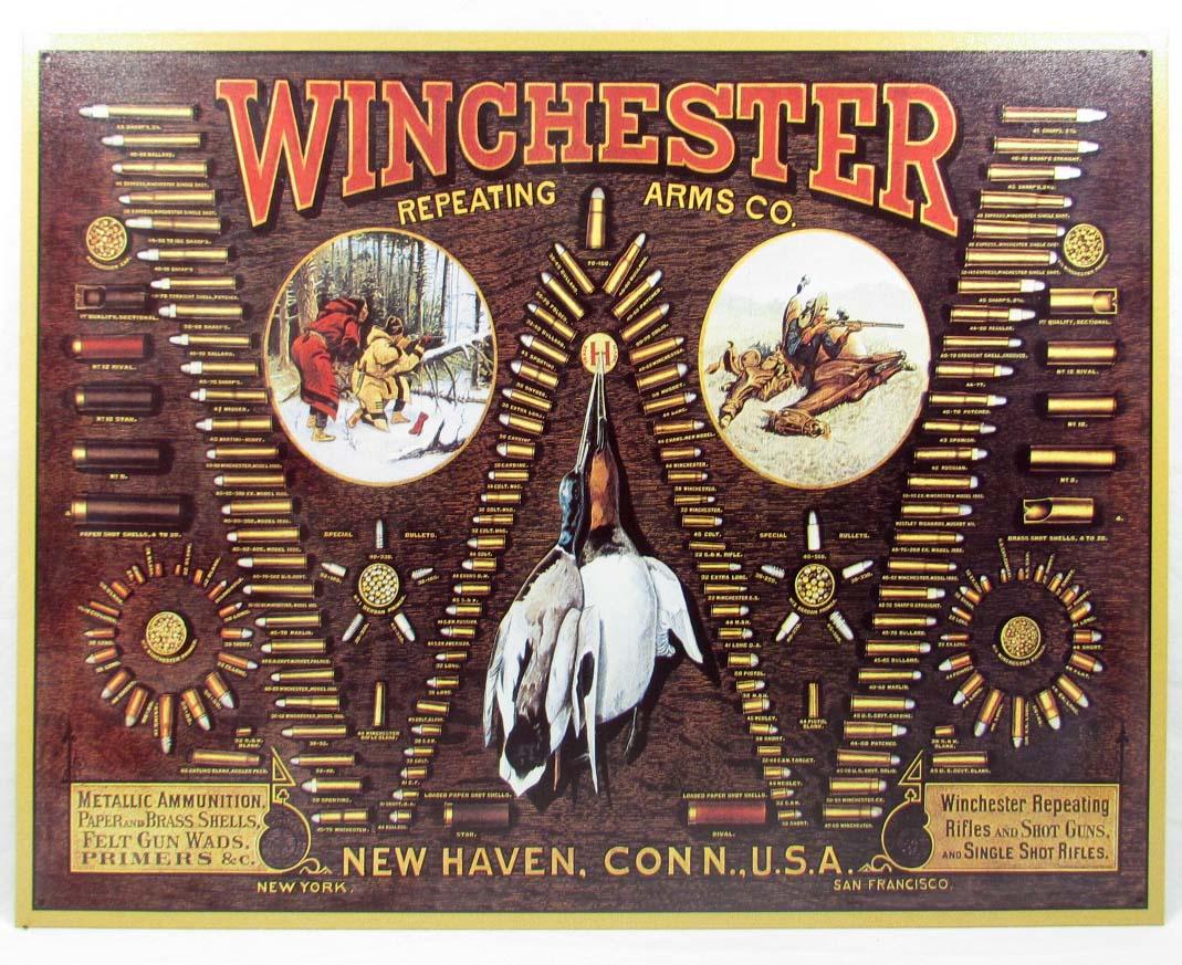 WINCHESTER REPEATING ARMS METAL ADVERTISING SIGN - APROX. 12.5" X 16"