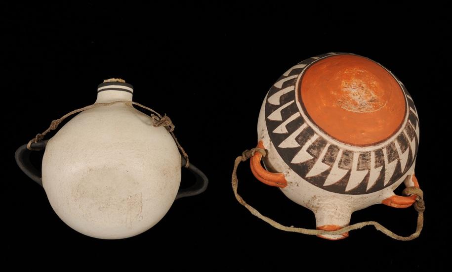 Zuni Pottery Water Canteen with Deer and Waterbirds 5" D. Good ...