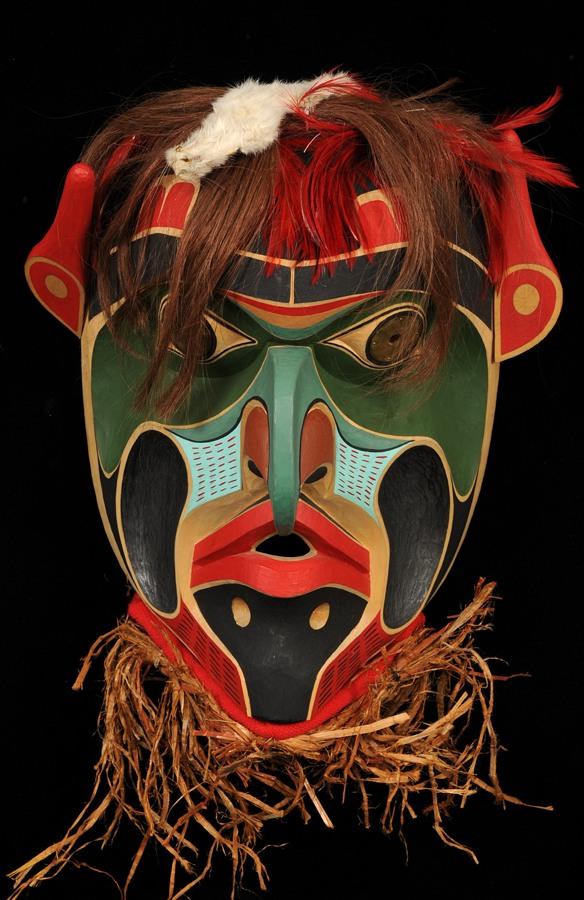 Northwest Coast Bukwus Mask - Carved Yellow Cedar with Copper Eyes 12 ...