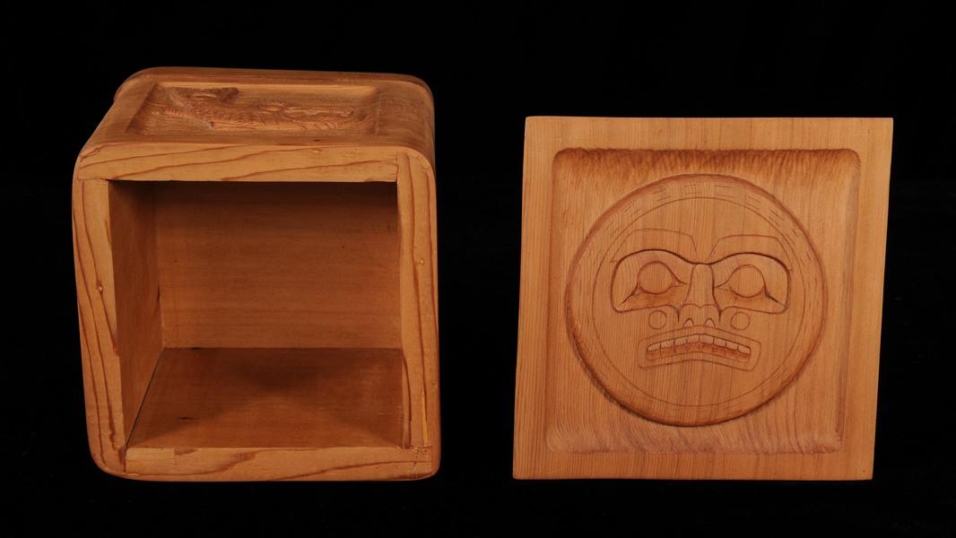 Red Cedar Bent Wood Box with Carved Salmon and Moon Design by Robert ...