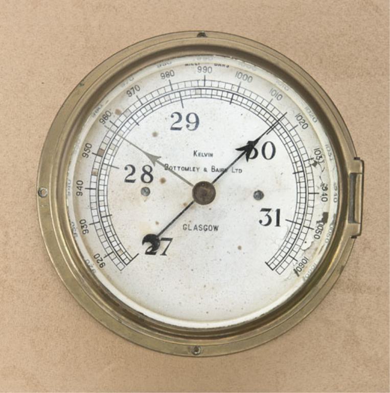 Brass and beveled glass front old ship’s barometer by Bottomley & Baird ...