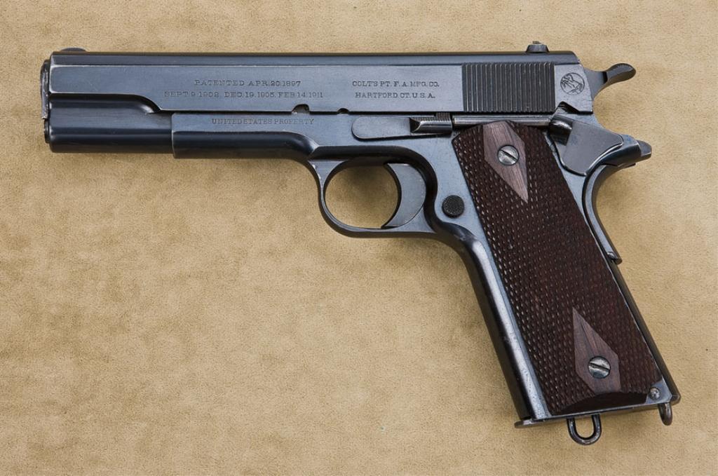 Colt model 1911, .45 ACP caliber, semiautomatic pistol, blued finish ...