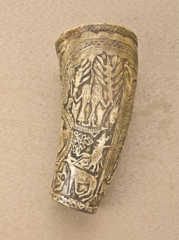 Intricately carved horn, probably a powder horn, circa 1600 to 1850 ...
