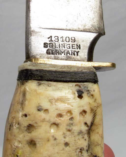 VINTAGE SOLINGEN 13109 HUNTING KNIFE W/ SHEATH AND BONE HANDLE