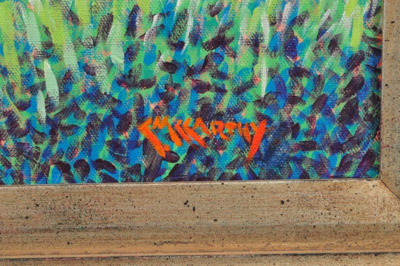 Ed. McCarthy Pointillism Oil Painting "Red Horses"