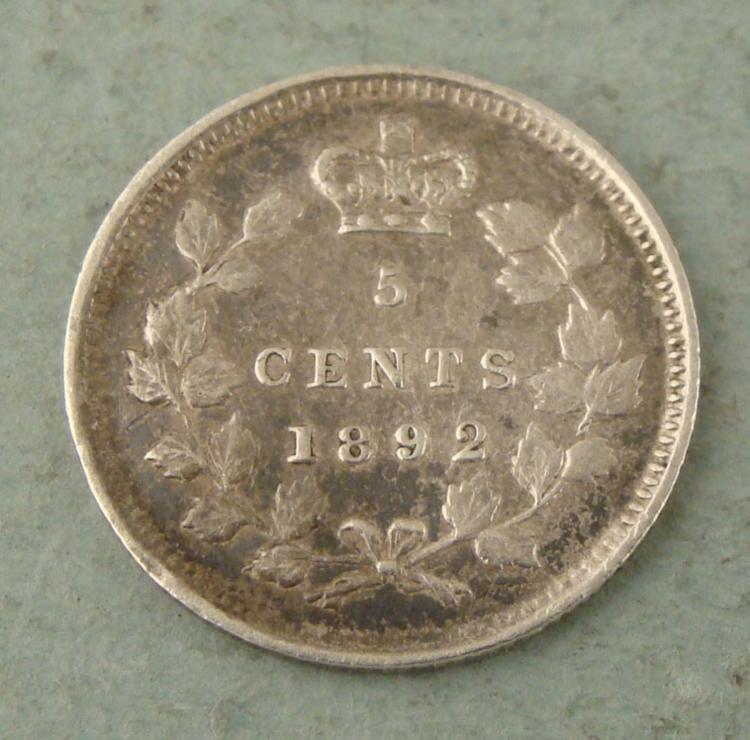 Canada 1892 Silver 5 Cent -Strong Coin, Good Detail