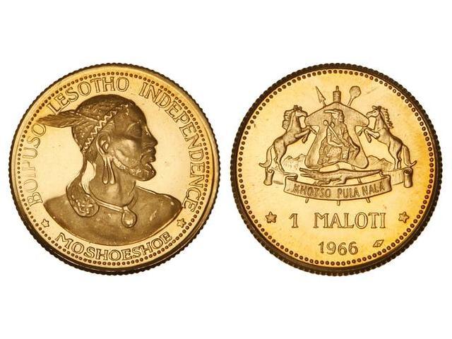 1 Maloti. - 1966. - AU. Independencia: Moshoeshoe II. Tirada: 3.500 ...