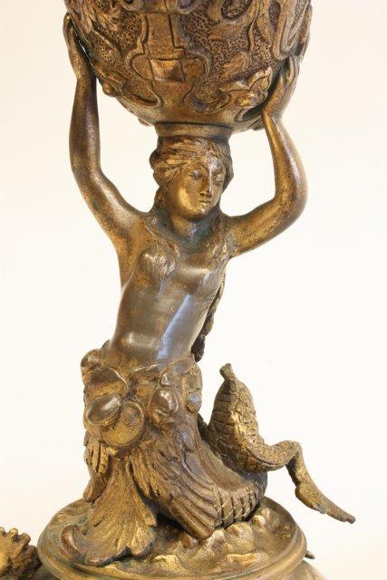 Victorian bronze mermaid & shell lamp