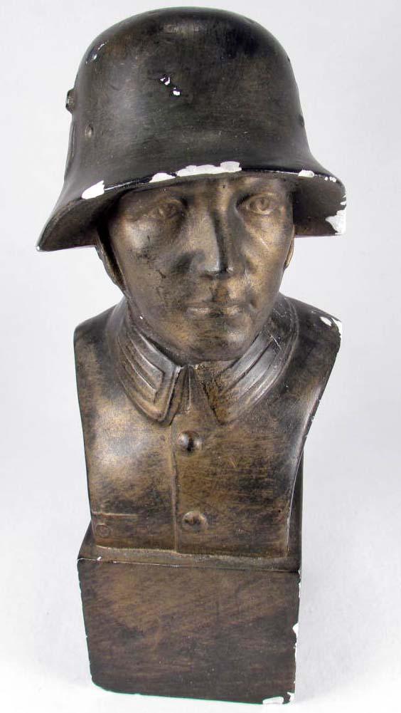 WW2 GERMAN NAZI ARMY SOLDIER STATUE WEARING DOUBLE DECAL HELMET