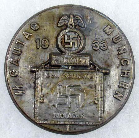 WW2 GERMAN NAZI 1933 FRANKFURT SS GAUTAGB MUNCHEN RALLY BADGE - PINBACK