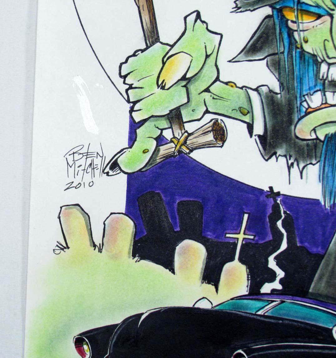 ORIGINAL GRAVE DIGGER HOT ROD INK DRAWING / AIRBRUSH PAINTING BY BEN ...