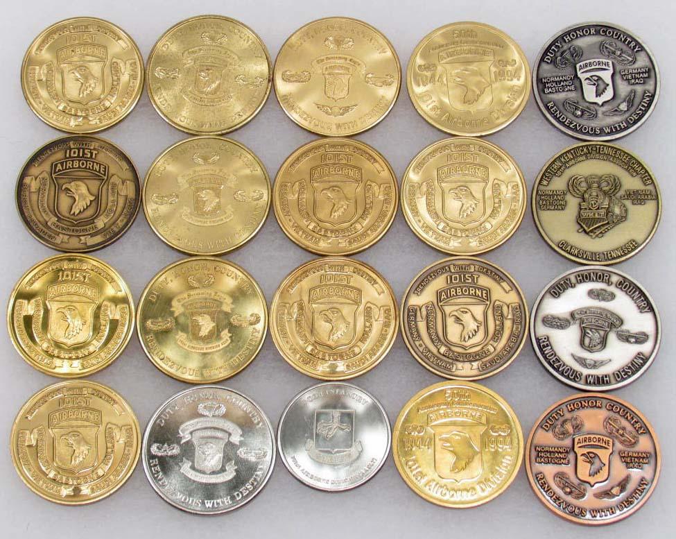 LOT OF APPROX. 20 RARE US 101ST AIRBORNE PARATROOPER CHALLENGE COINS