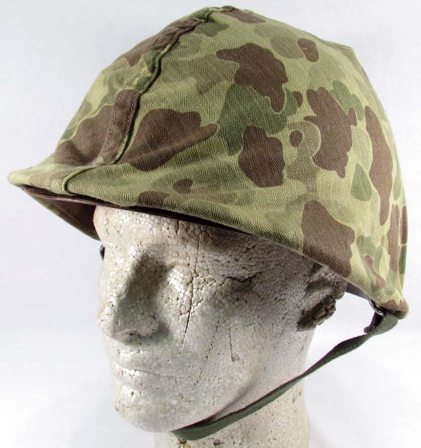 WW2 USMC MARINE CORPS COMBAT HELMET W/ CAMOUFLAGE COVER