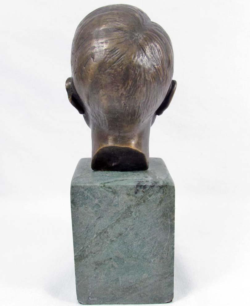 ADOLF HITLER METAL BUST STATUE ON MARBLE BASE