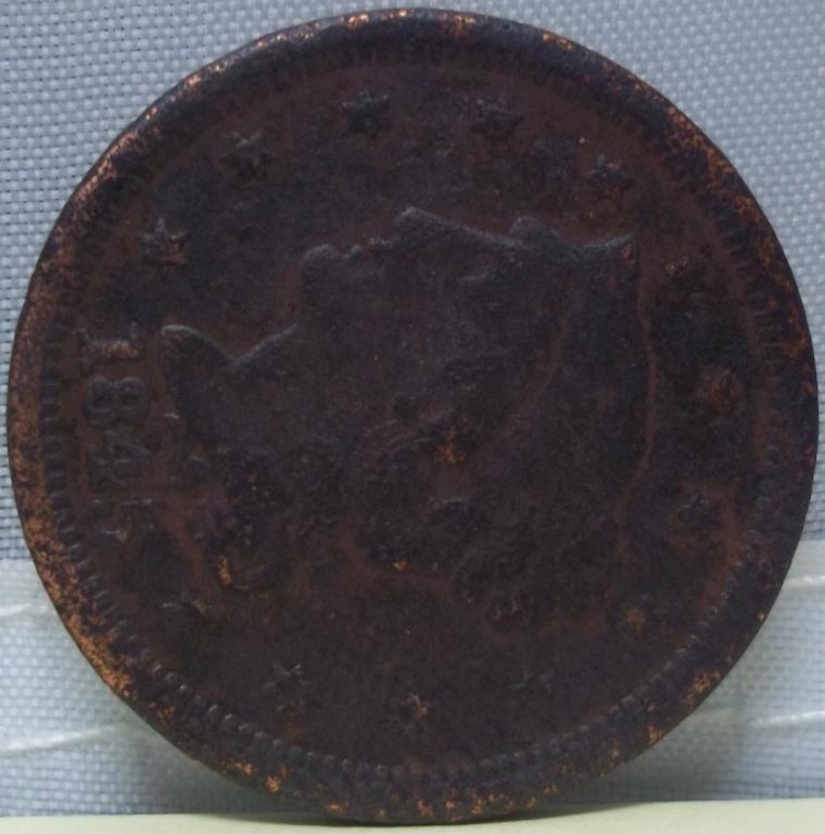 1845 Large One Cent, Braided Hair
