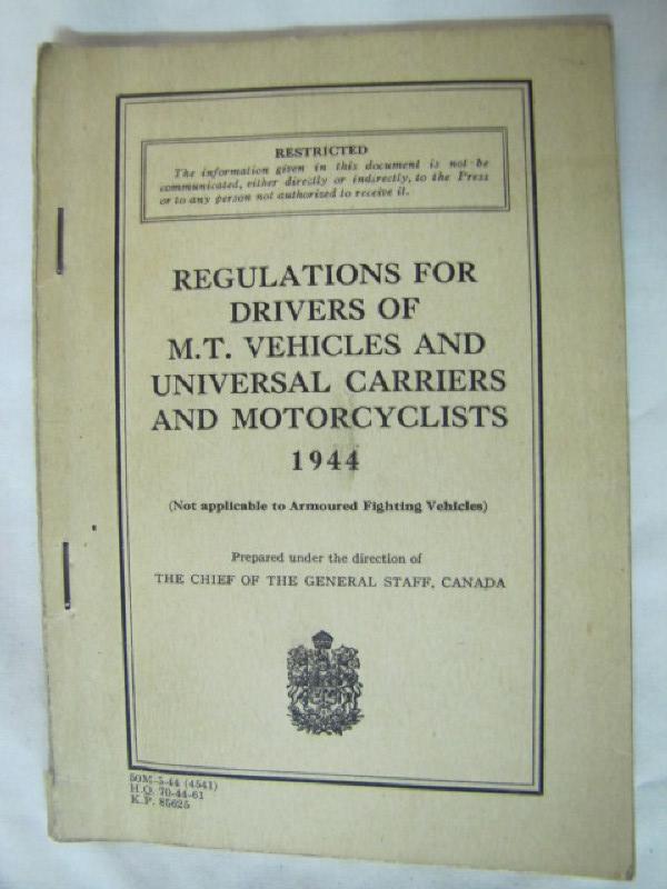 Army Book - regulations for drivers of M.T. vehichles & universal ...