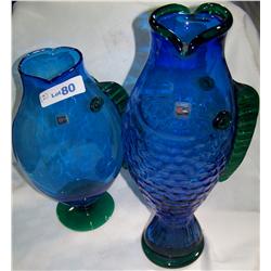 (2X$) 2. Piece BLENKO Art Glass Lot. Blue fish vases