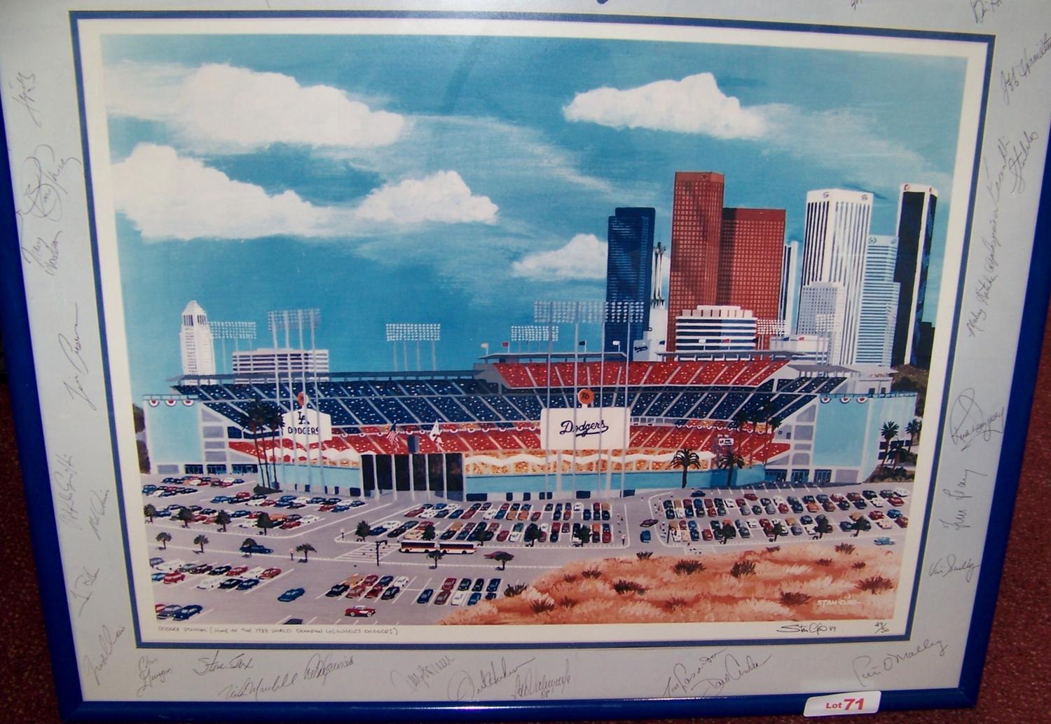 L.A Dodgers WORLD CHAMPION TEAM SIGNED Limited ed. Litho by Stan Cline ...