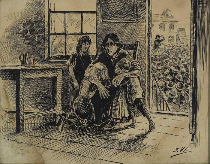 Circa 1890. Cartoon by "S.H.Y." Destitute woman hides with children in ...