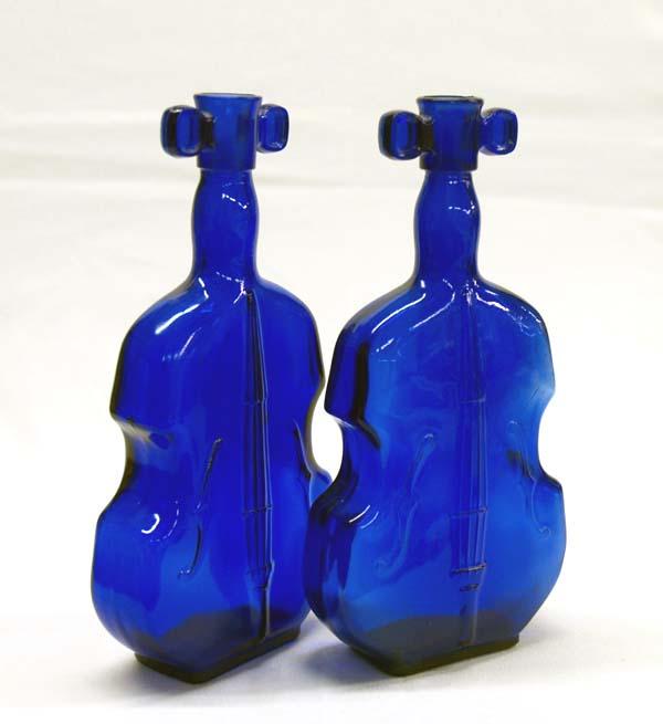 Pr Antique Cobalt Blue Fiddle Vases