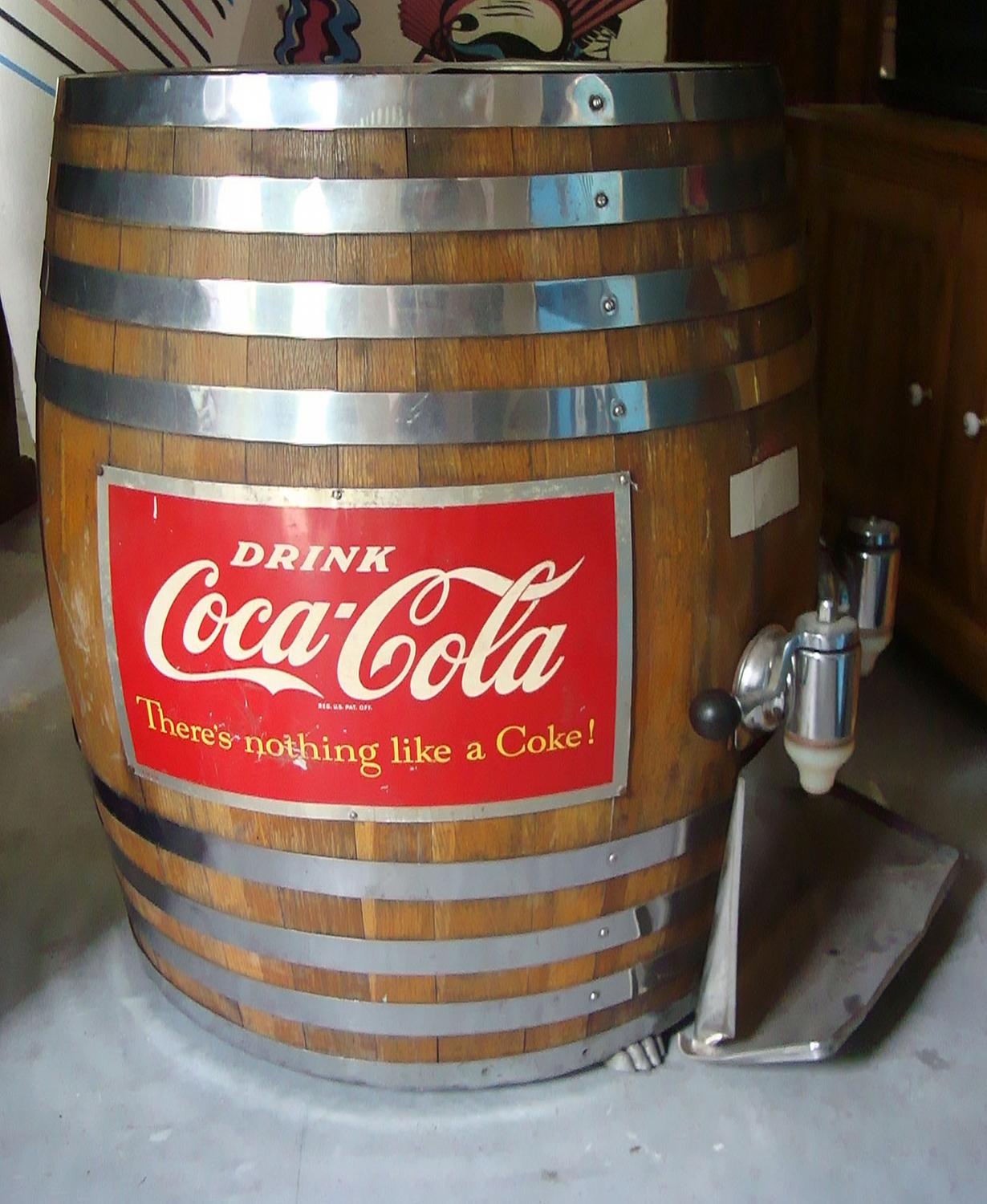 Impressive Vintage Coca-Cola Oak Barrel Triple Faucet Soda Dispenser