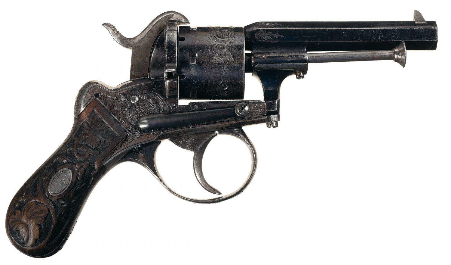 Fine Engraved French Lefaucheux Pinfire Double Action Revolver with ...