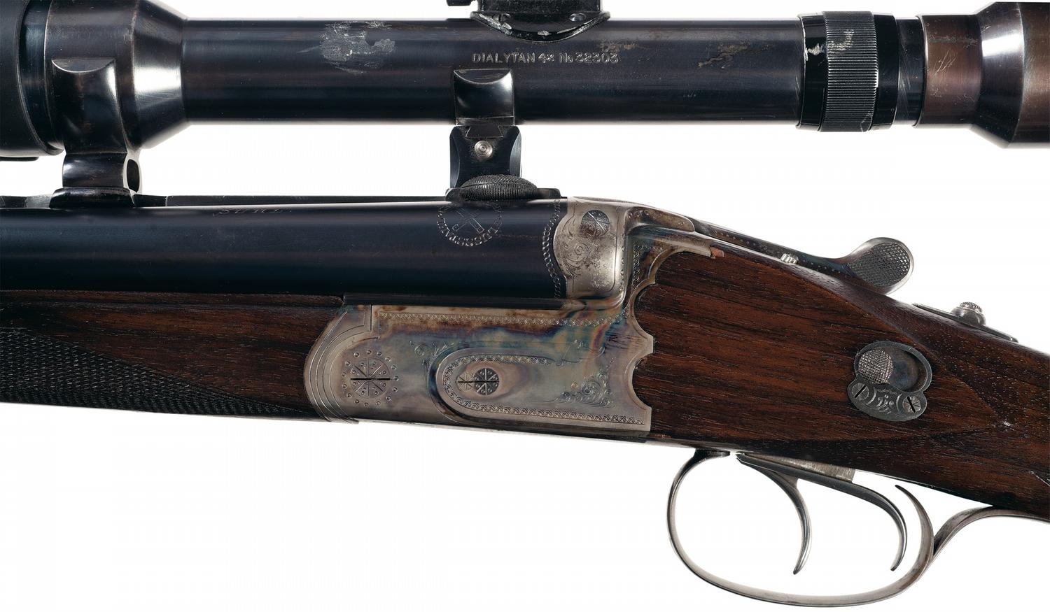 Excellent Engraved Hubertus Drilling with Scope and Sling