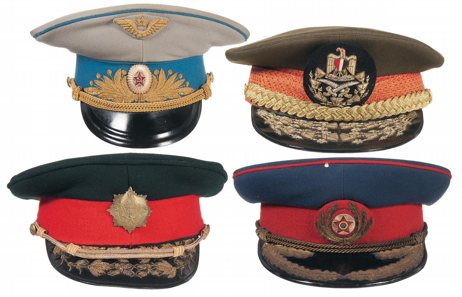 Four Foreign General's Military Visor Caps