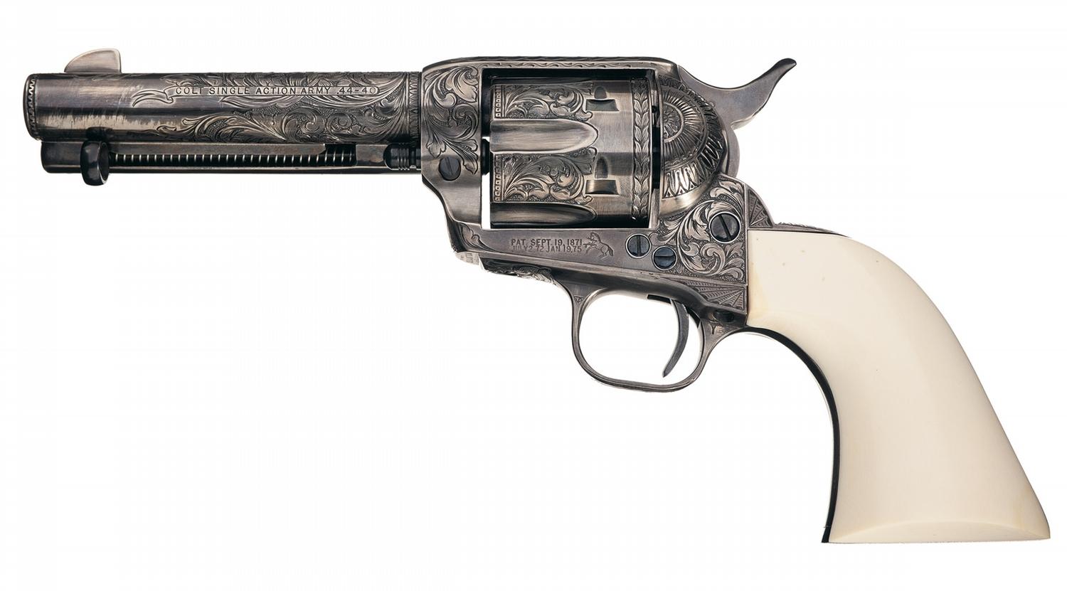 K. Hurst Engraved Colt Single Action Army Revolver with Ivory Grips