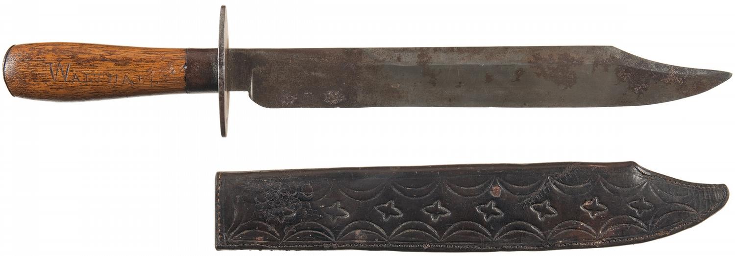 Large Confederate Walt Hall Inscribed Bowie Knife with Sheath
