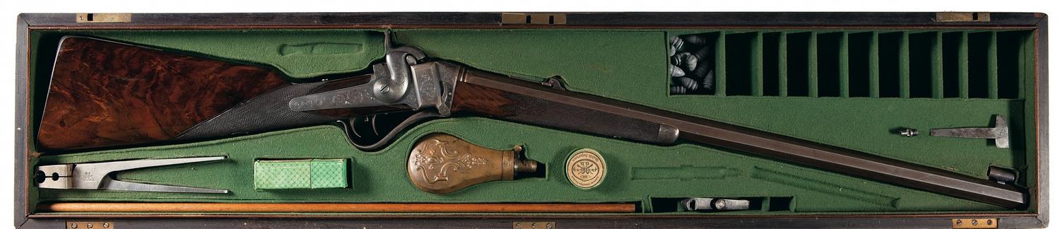 Rare Cased and Factory Engraved Sharps Model 1853 Sporting Rifle