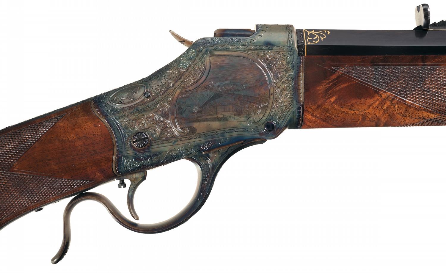 Outstanding Pair of Master Engraved Gold Inlaid Consecutively Serial ...