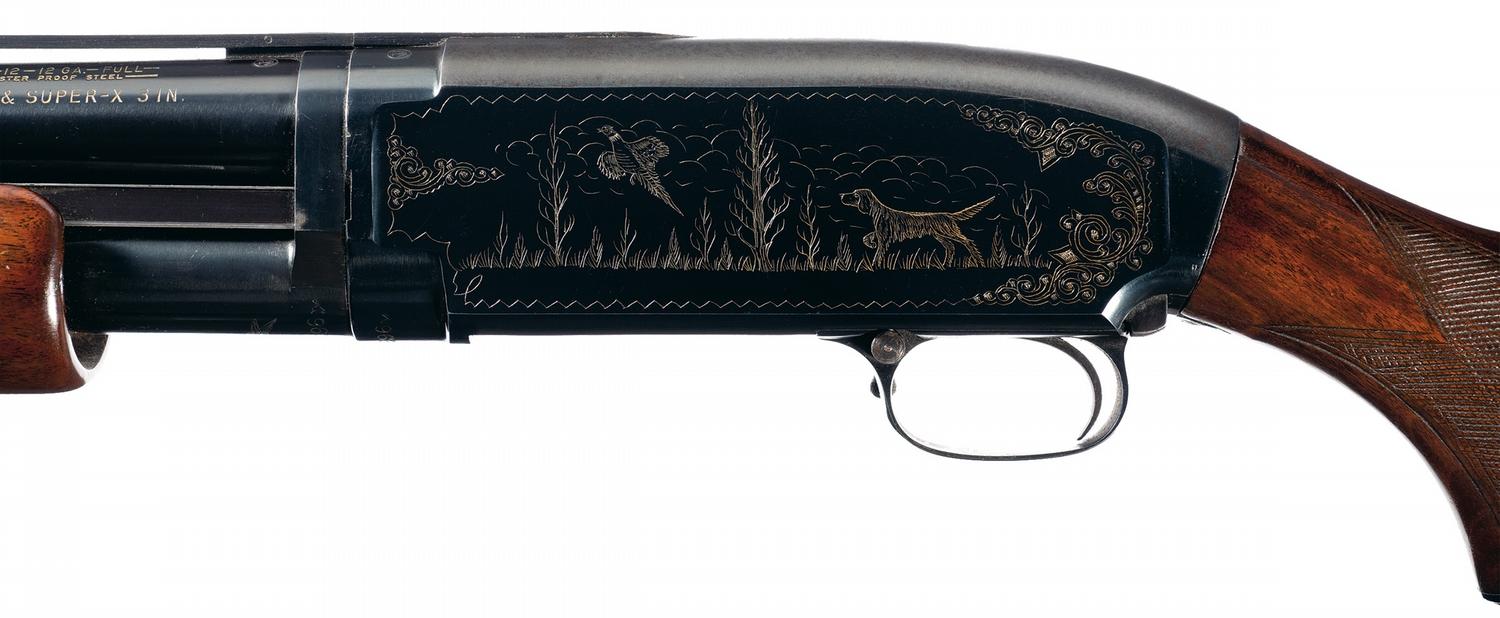 Custom Engraved Winchester Model 12 Slide Action Shotgun with Mutton Case