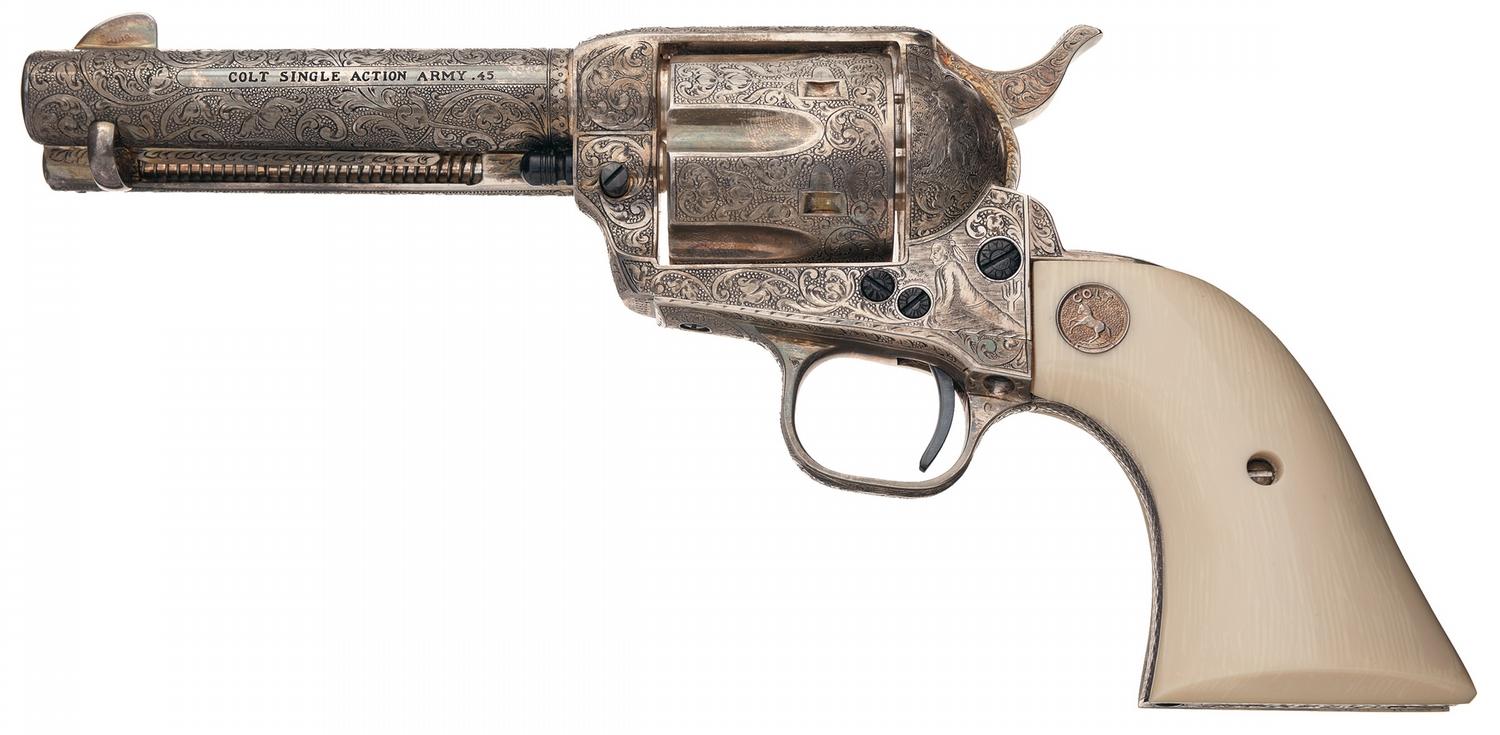 Signed Custom Panel Scene Engraved Silver Plated Colt Single Action ...