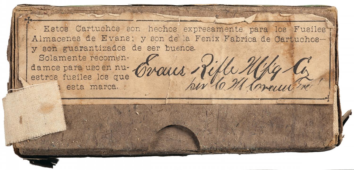 Extremely Rare Sealed Box of Evans Magazine Rifle 44-100 Ammunition
