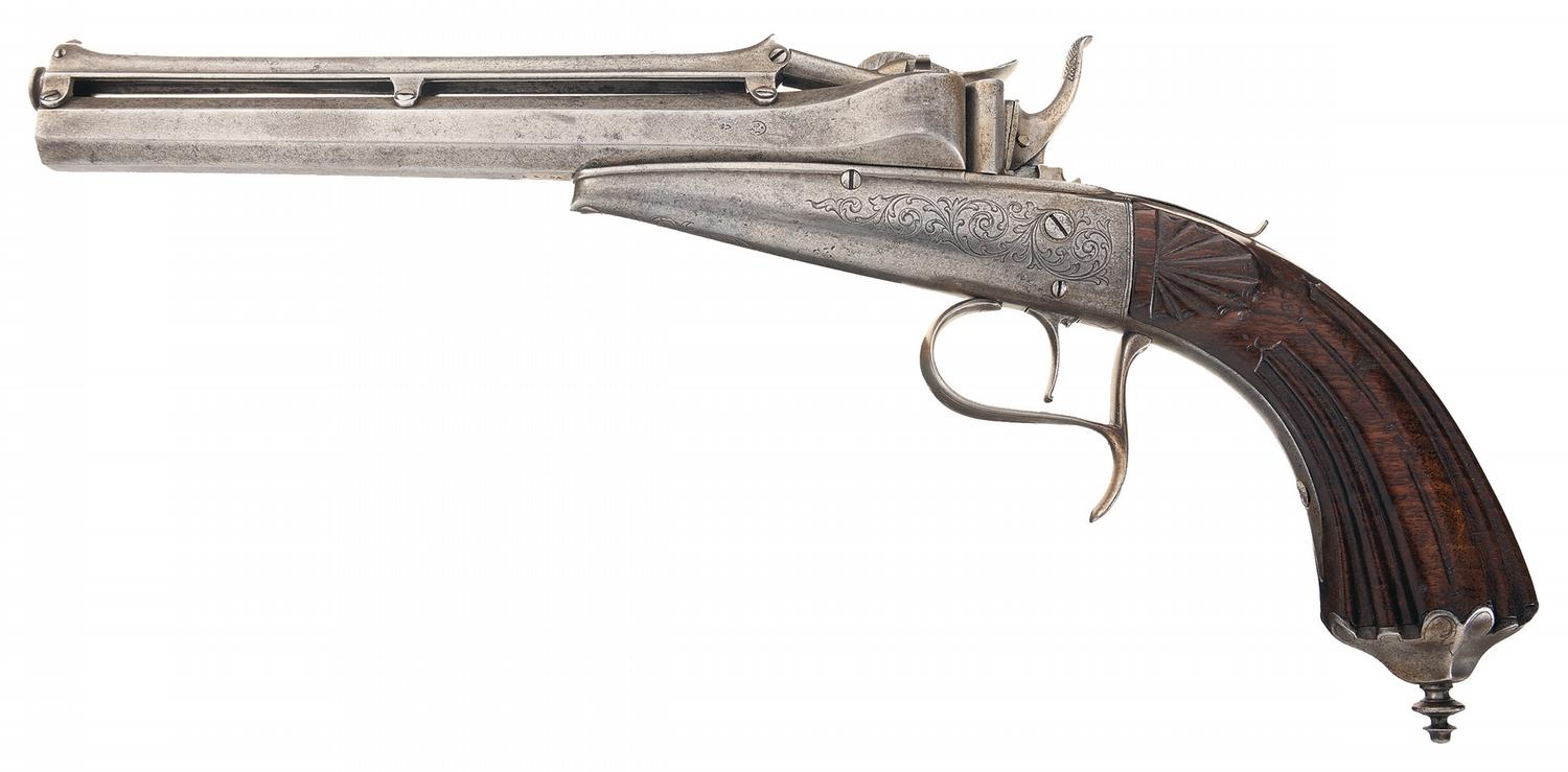 Scarce Unmarked Victor Colette Patent Gravity Feed Repeating Pistol