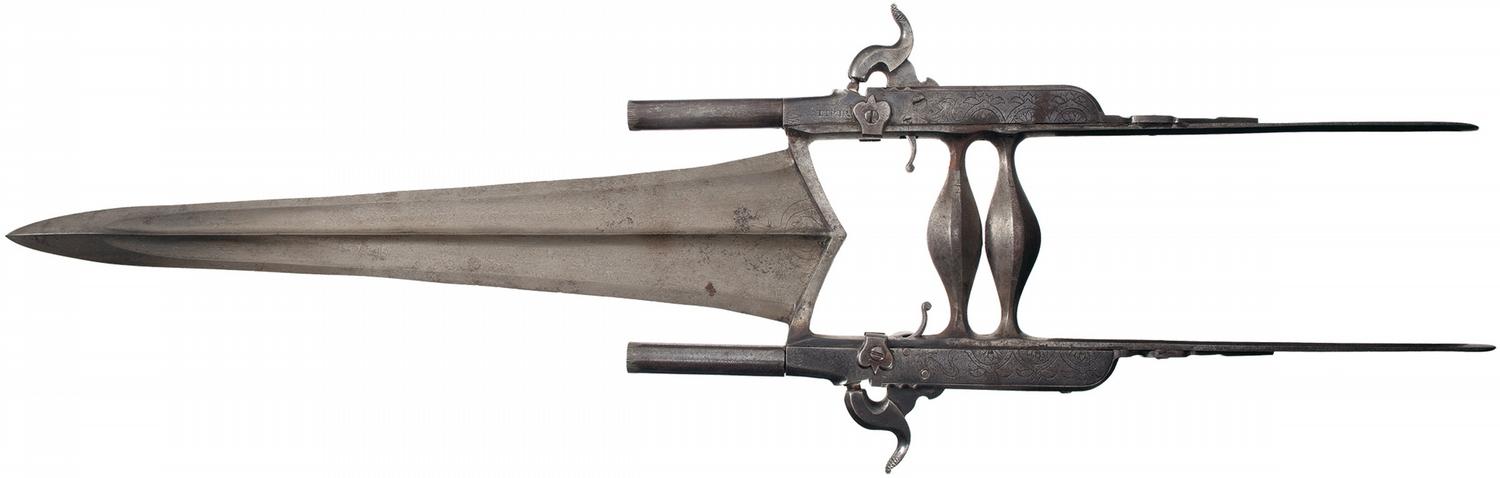 Indian Katar Armor Piercing Dagger with Dual Mounted Percussion Pistols