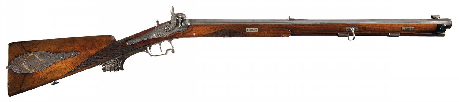 W. Maschek Marked Percussion Jaeger Rifle with Gold Inlay