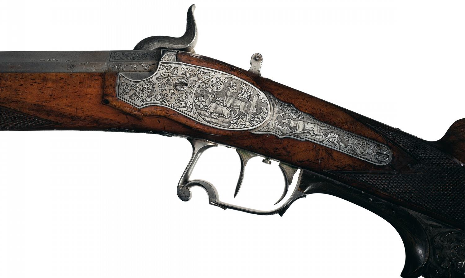 W. Maschek Marked Percussion Jaeger Rifle with Gold Inlay
