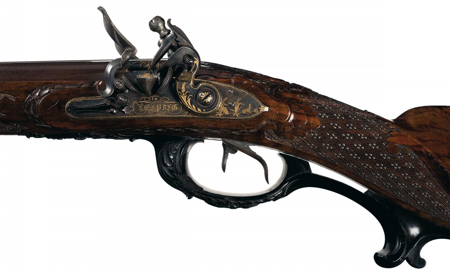 Magnificent Elaborate Gold Inlaid German Double Barrel Flintlock with ...