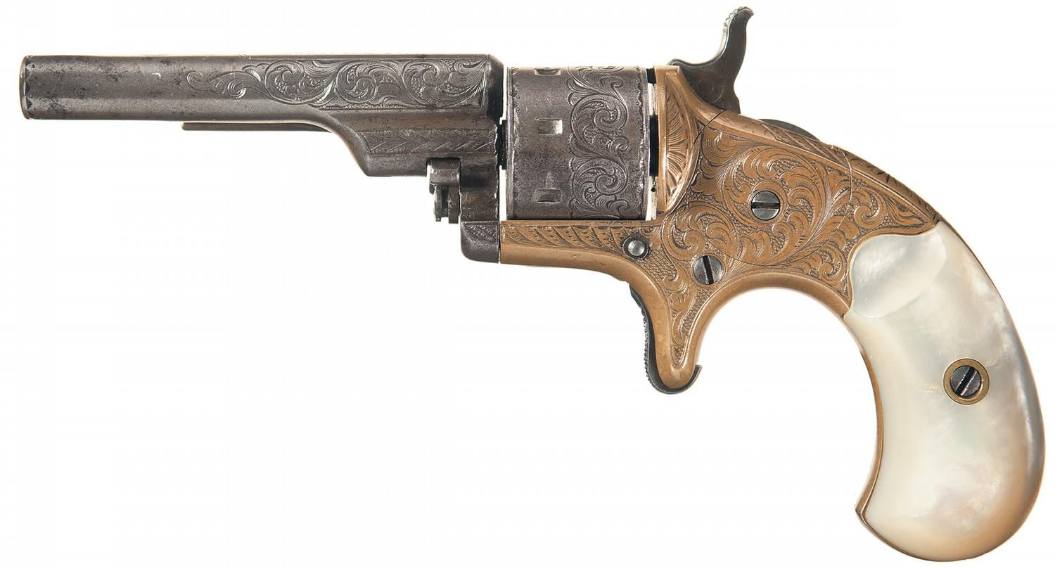 Early Production Engraved Colt Open Top Pocket Revolver with Pearl Grips