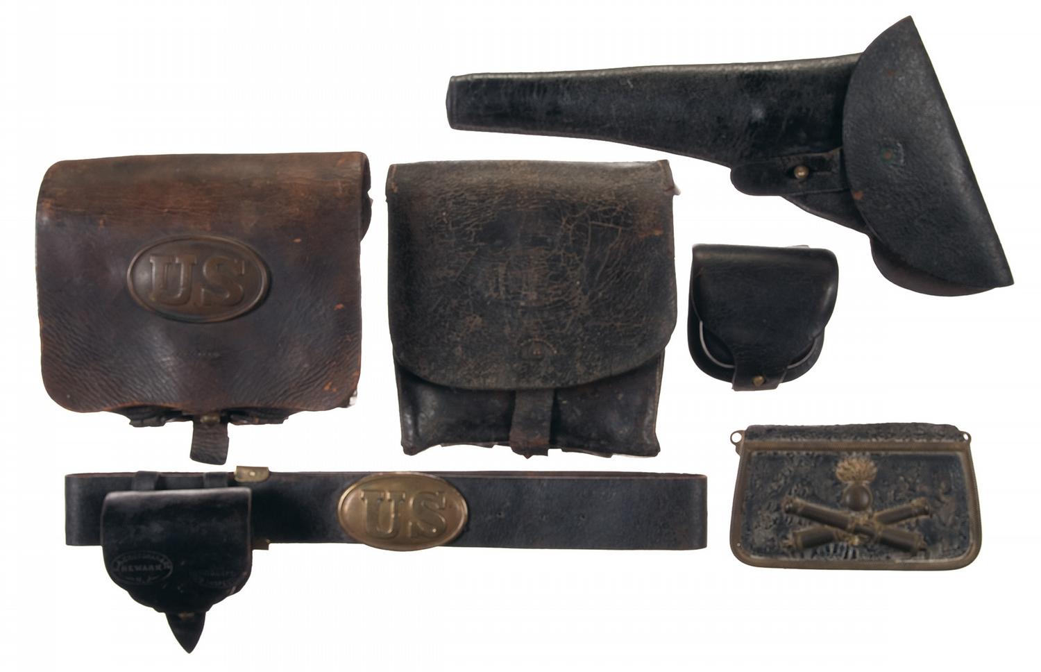 Assorted Civil War Cartridge Boxes, Cap, Pouches, Belt and Holster