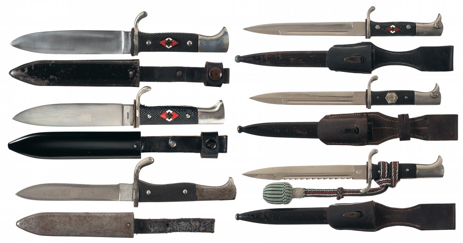 Four German Knives and Two Bayonets, Including Hitler Youth Items