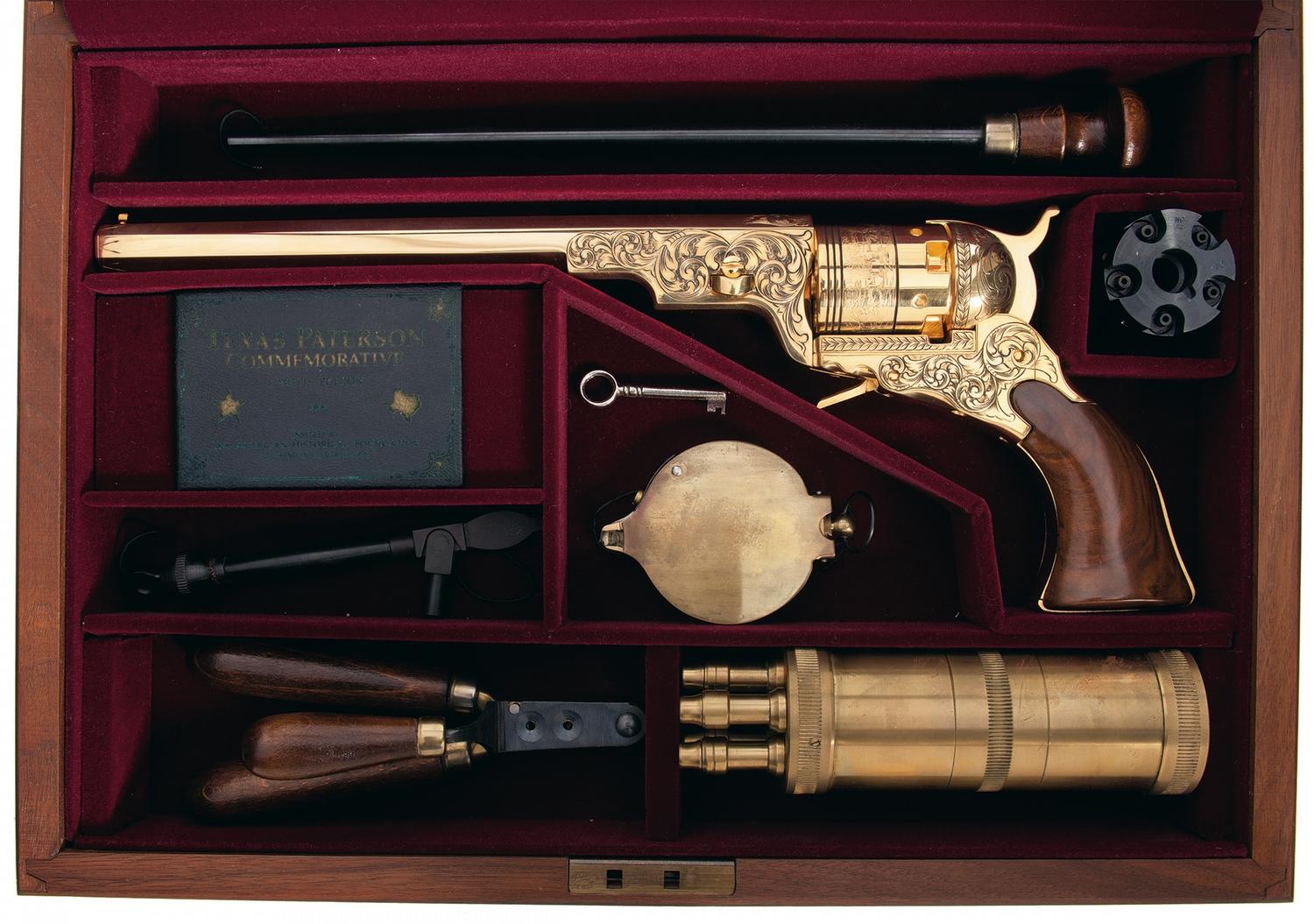 Cased American Historical Foundation Texas Paterson Gold Revolver with ...