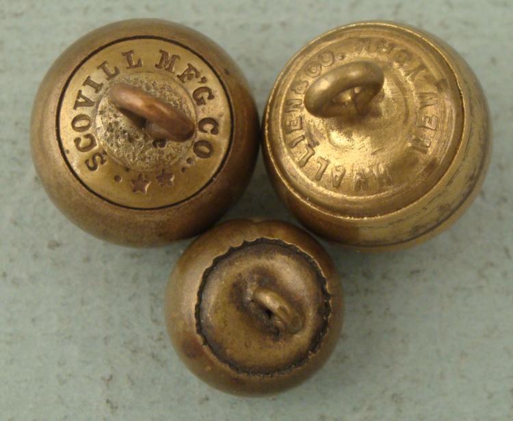 3 Civil War Ball Buttons Scovill Mfg, Allien & Co.
